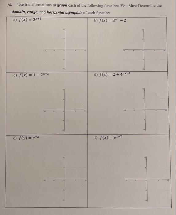 Solved 10) Use transformations to graph each of the | Chegg.com
