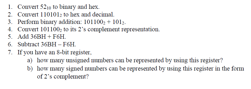 Solved Convert 5210 ﻿to binary and hex.Convert 1101012 ﻿to | Chegg.com