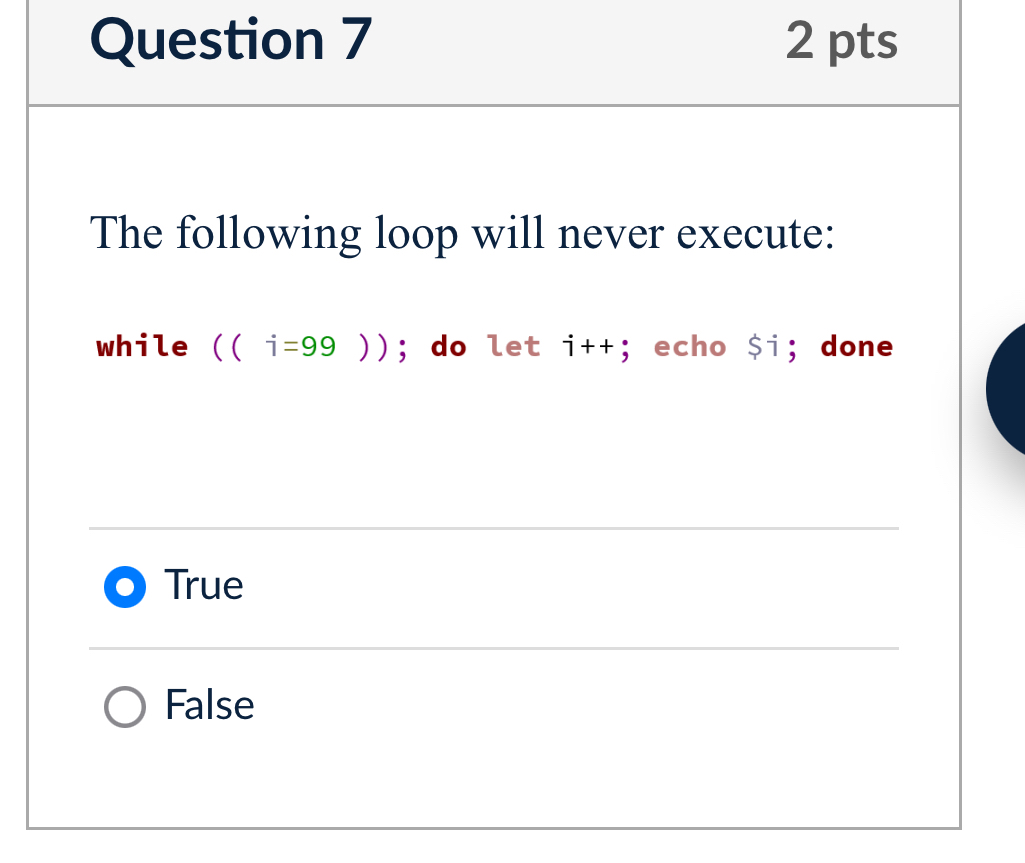 Solved Question 72 ﻿ptsThe following loop will never | Chegg.com