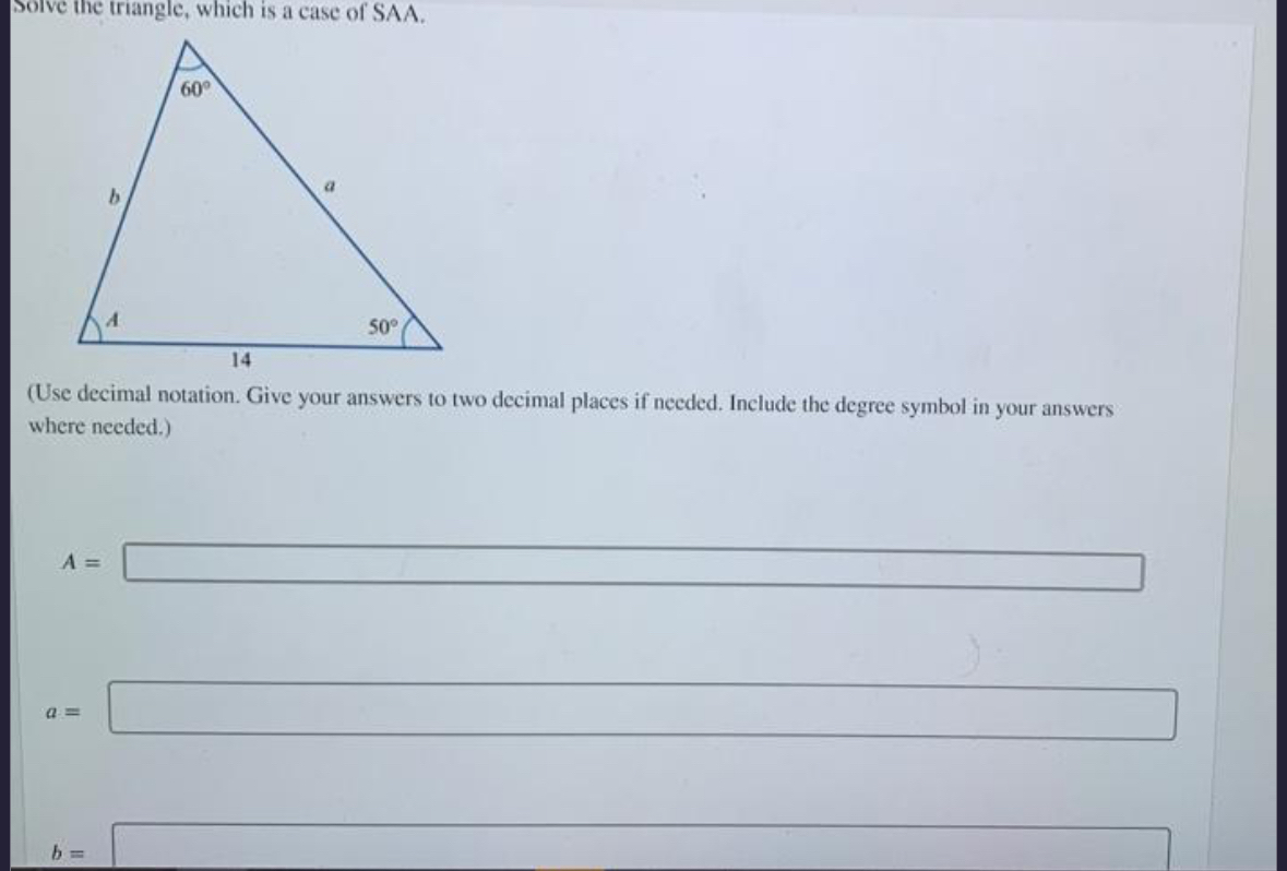 Solved polve the triangle, which is a case of SAA.(Use | Chegg.com