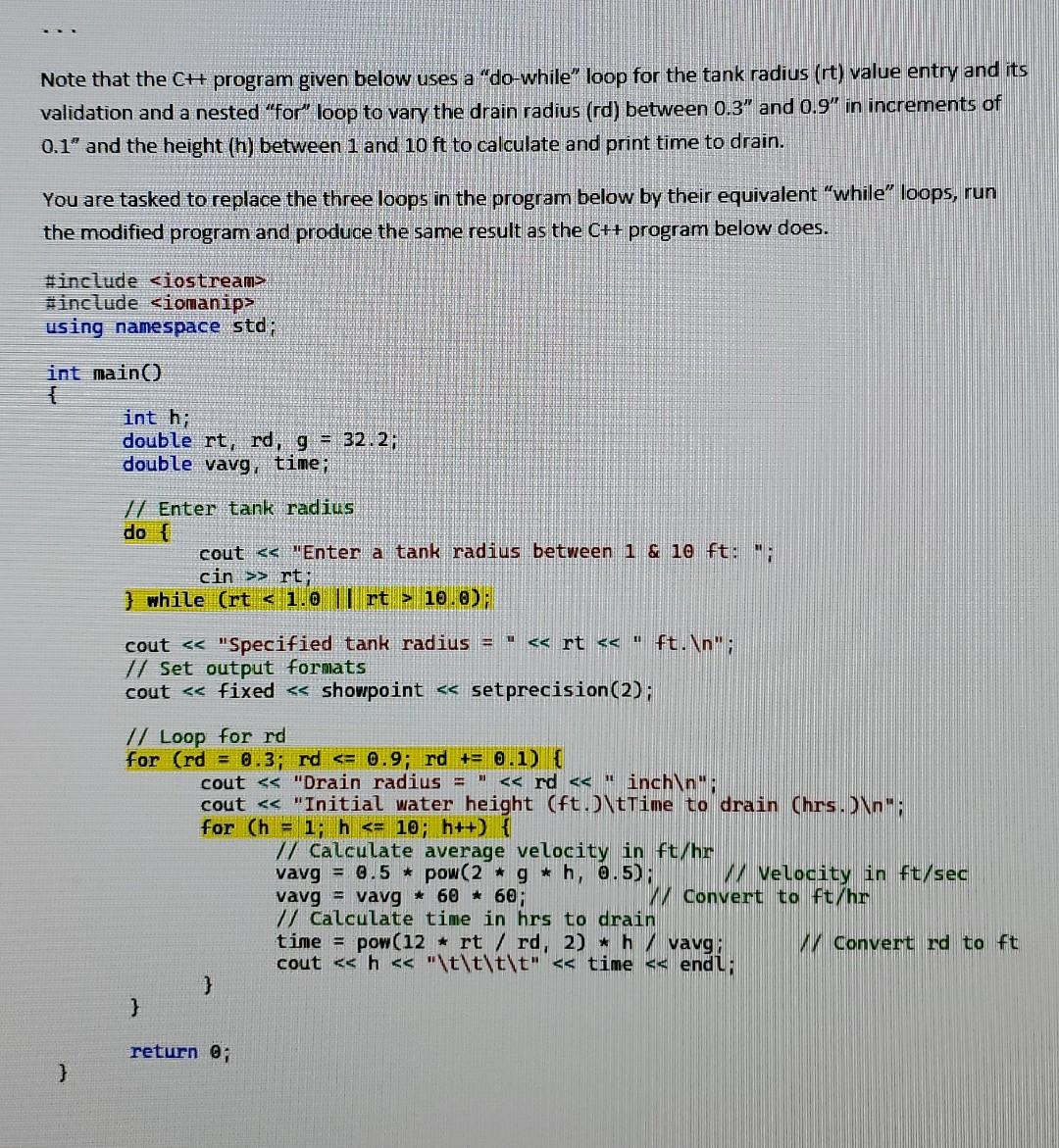 Solved You are provided a C++ program to calculate the time | Chegg.com