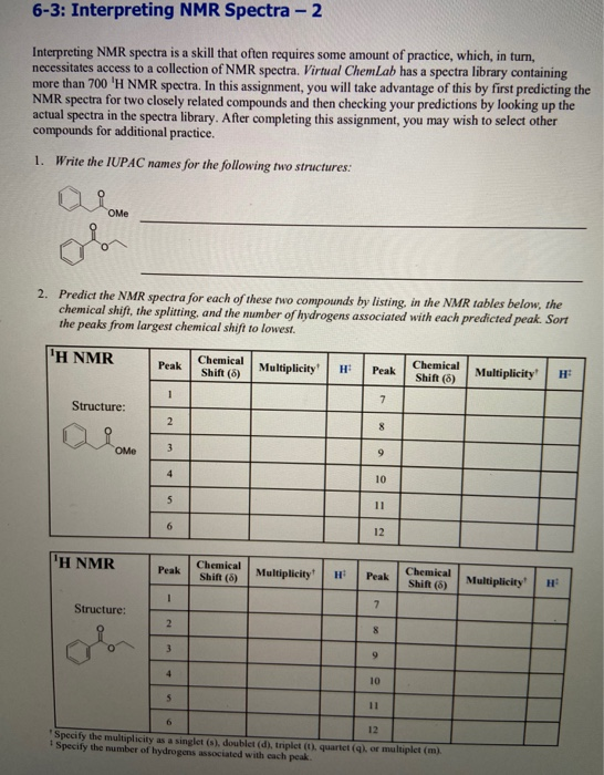 Solved 6-3: Interpreting NMR Spectra - 2 Interpreting NMR | Chegg.com