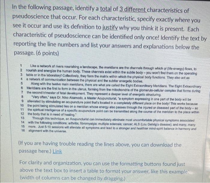 In the following passage, identify a total of 3 | Chegg.com