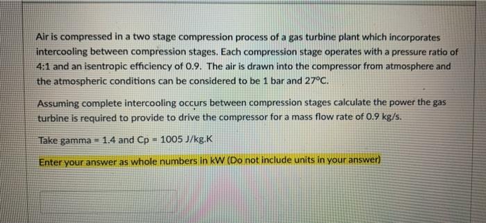 Solved Air is compressed in a two stage compression process | Chegg.com