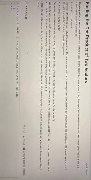 Solved Finding the Dot Product of Two Vectors My Solutions | Chegg.com