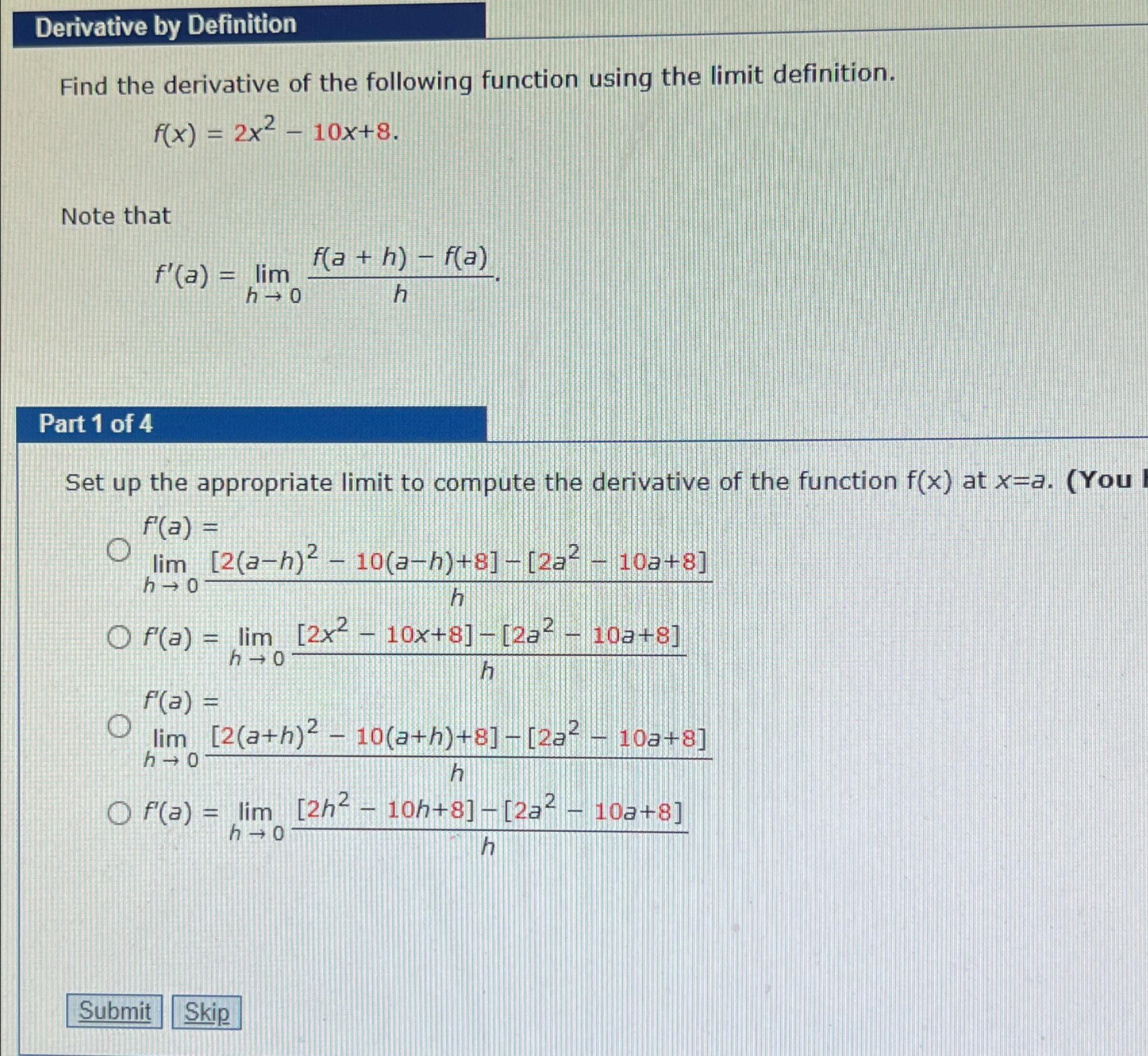 Solved Derivative by DefinitionFind the derivative of the | Chegg.com