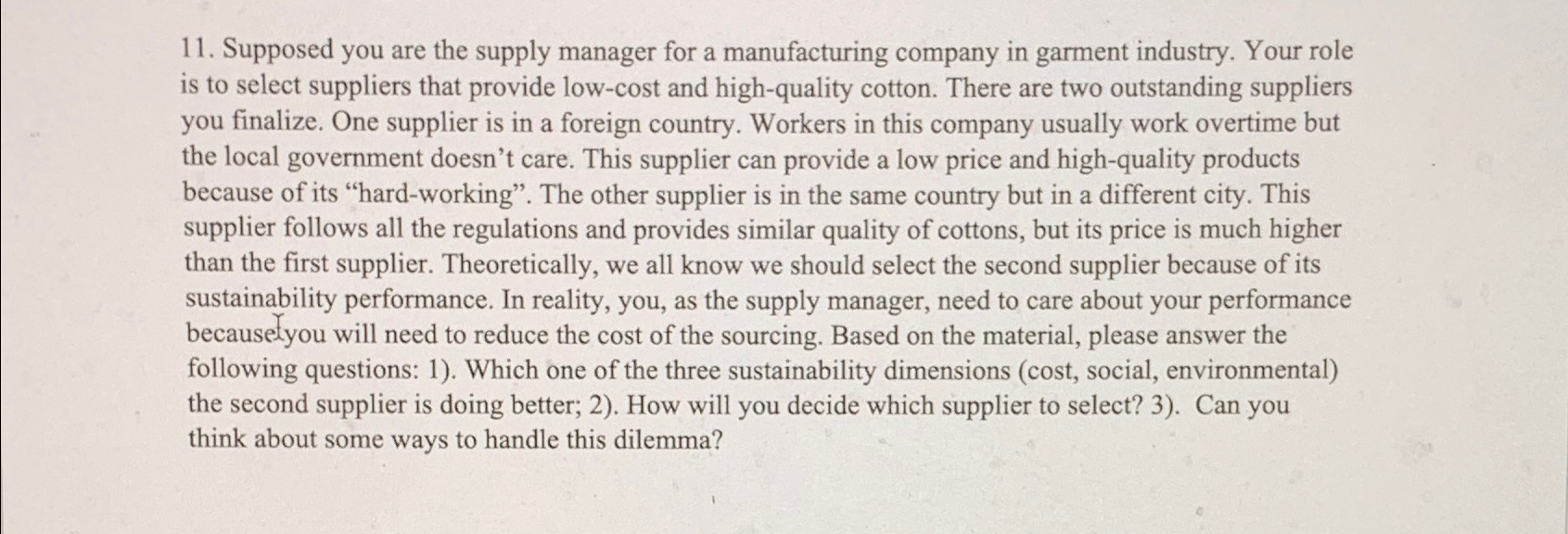 Solved Supposed you are the supply manager for a | Chegg.com