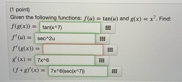 Solved = (1 point) Given the following functions: f(u) = | Chegg.com