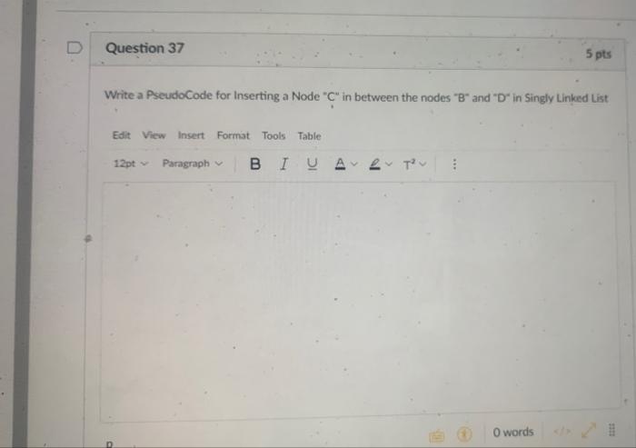 Solved Write A Pseudocode For Inserting A Node C In