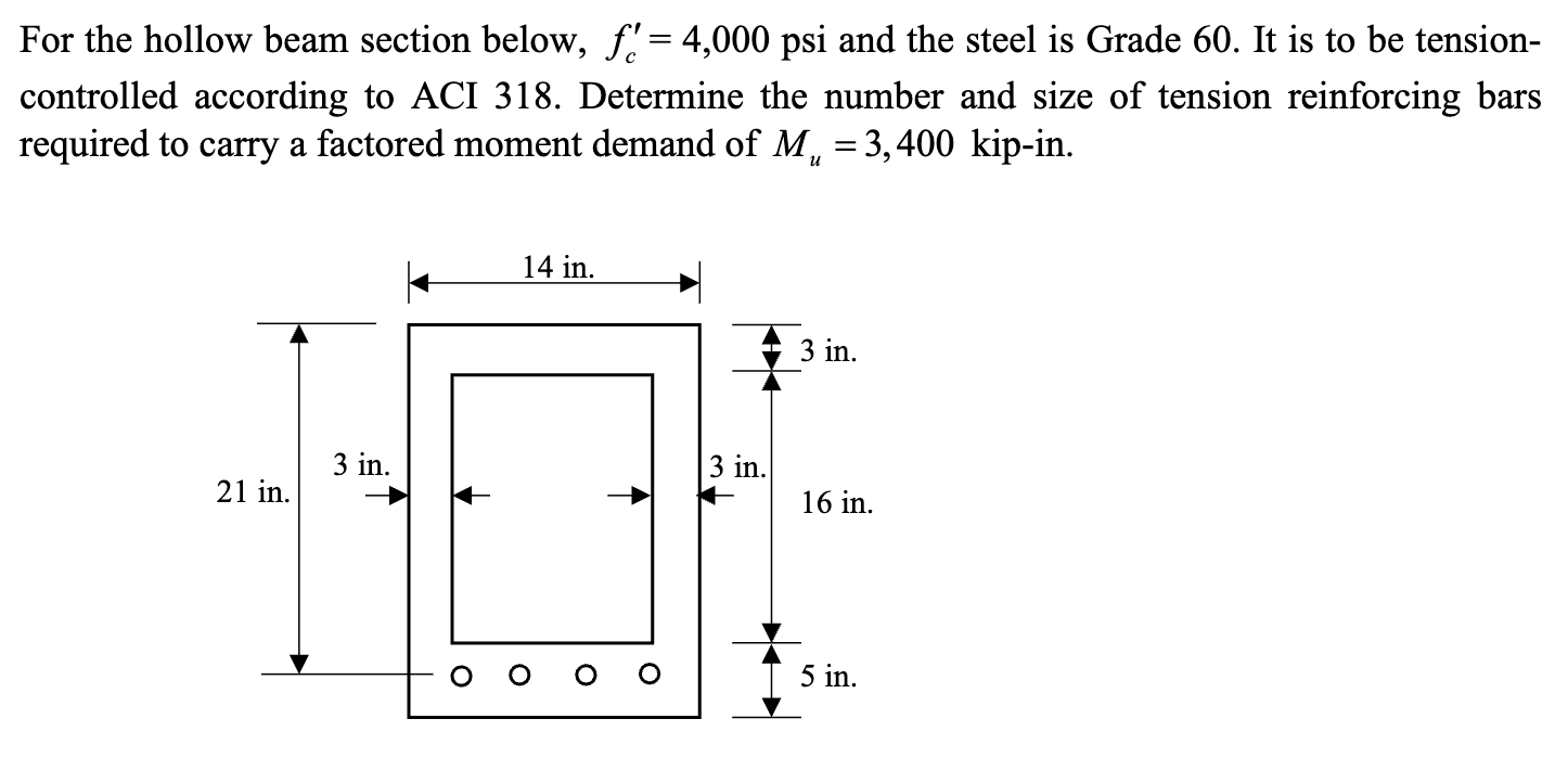 Solved For the hollow beam section below, fc'=4,000ψ ﻿and | Chegg.com