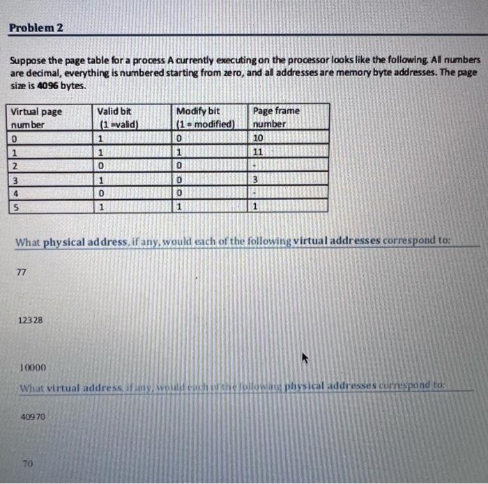 Solved Suppose the page table for a process A currently | Chegg.com