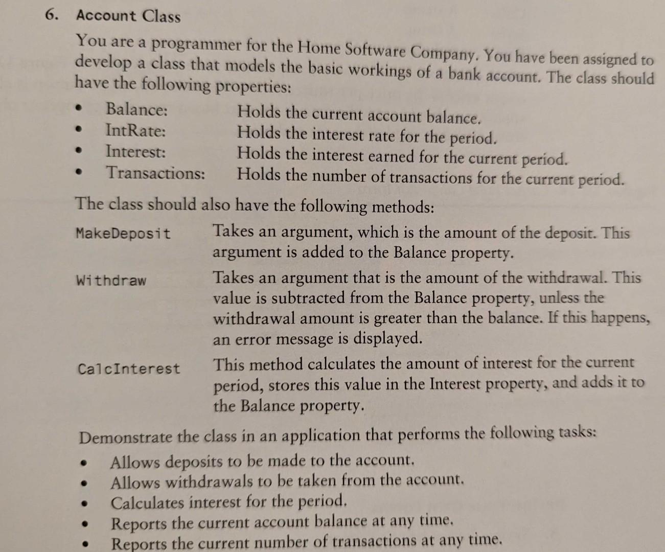 Solved Account Class You are a programmer for the Home | Chegg.com