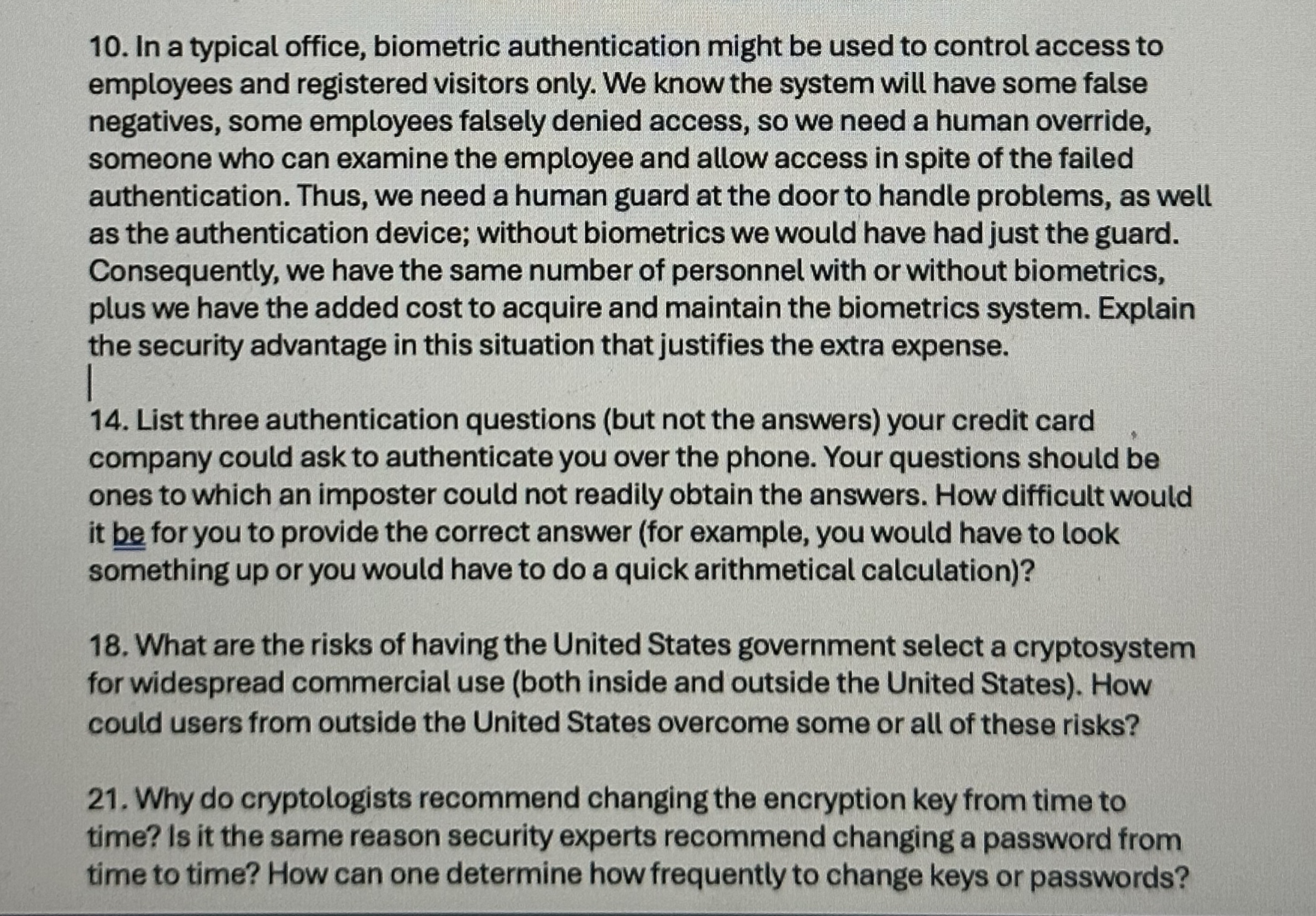 Solved 10.In a typical office, biometric authentication | Chegg.com