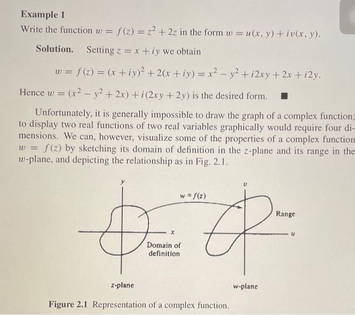 Solved Example 1 Write the function w = f(z) = z2 + 2z in | Chegg.com