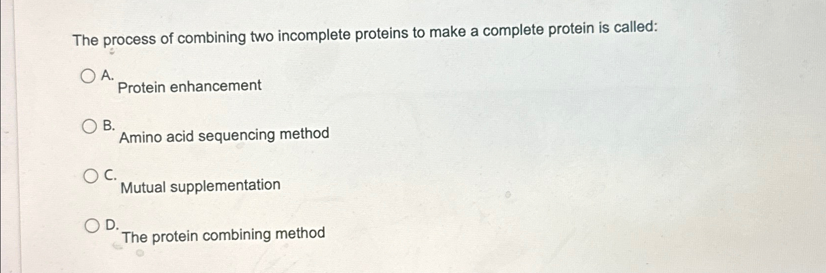 Solved The process of combining two incomplete proteins to | Chegg.com