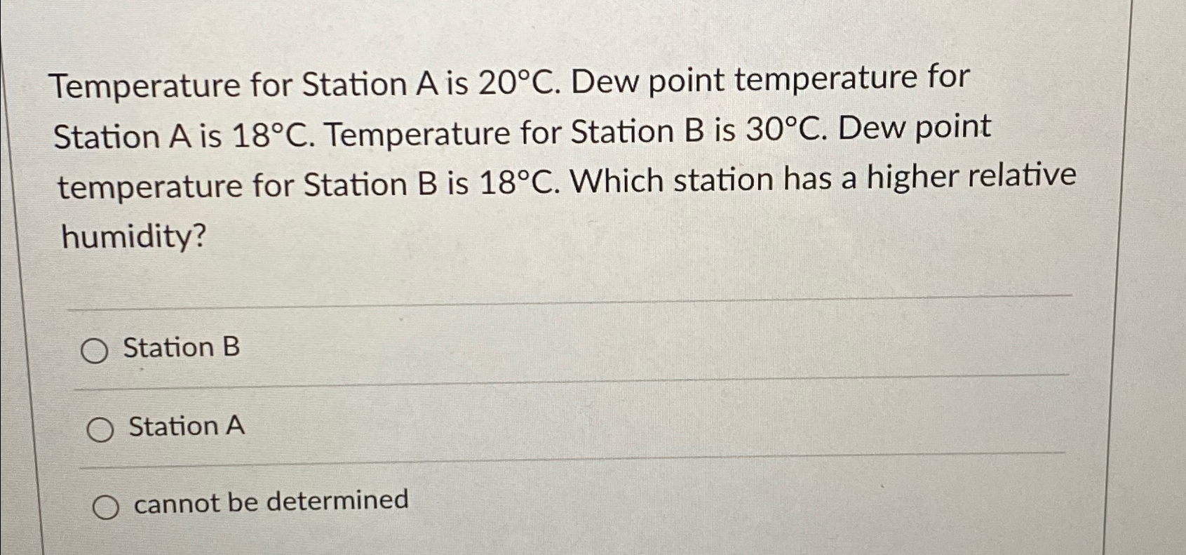 Solved Temperature for Station A ﻿is 20°C. ﻿Dew point | Chegg.com
