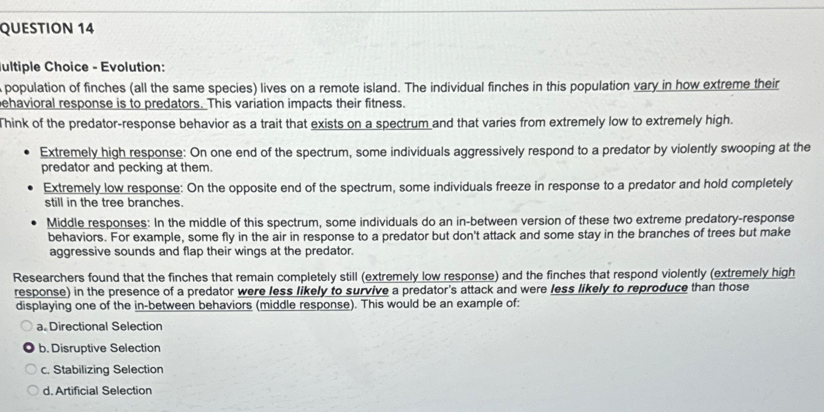 Solved QUESTION 14ultiple Choice - ﻿Evolution:population of | Chegg.com