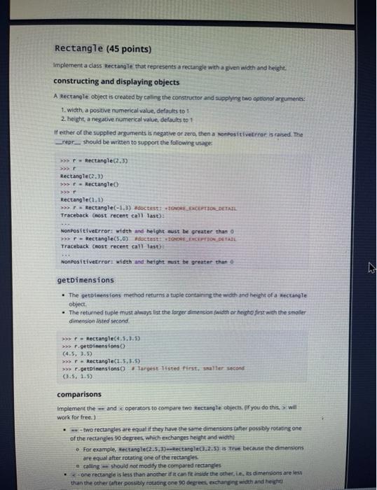 Solved Rectangle (45 points) Implement a class Rectangle | Chegg.com