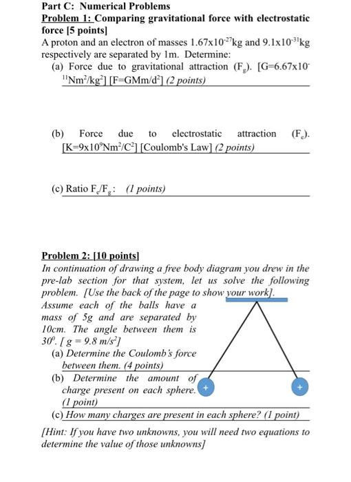 Solved Part C: Numerical Problems Problem 1: Comparing | Chegg.com