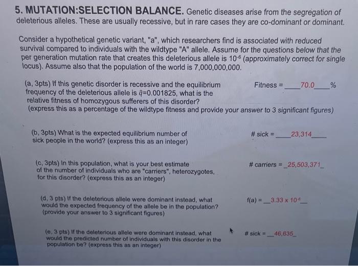 Solved MUTATION:SELECTION BALANCE. Genetic diseases arise | Chegg.com