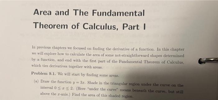 Solved Area and The Fundamental Theorem of Calculus, Part In | Chegg.com
