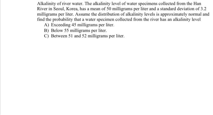 Solved Alkalinity of river water. The alkalinity level of | Chegg.com