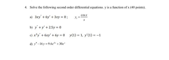 Solved 4. Solve the following second order differential | Chegg.com