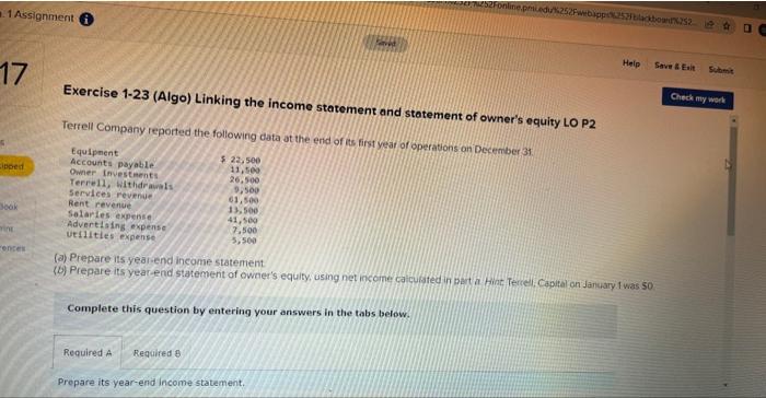 Solved Exercise 1-23 (Algo) Linking the income statement and | Chegg.com