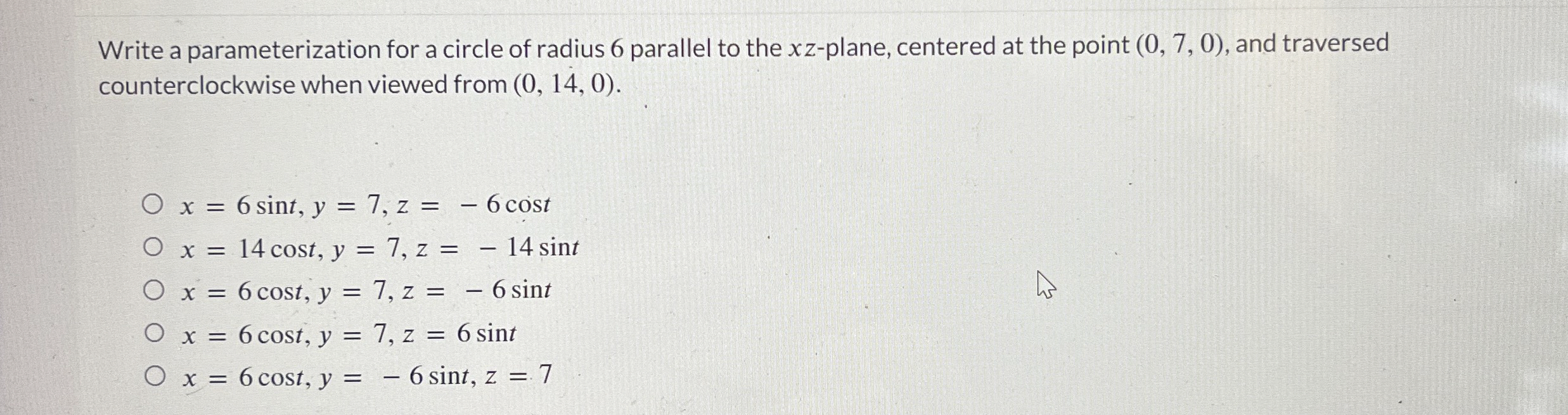 Solved Write a parameterization for a circle of radius 6 | Chegg.com