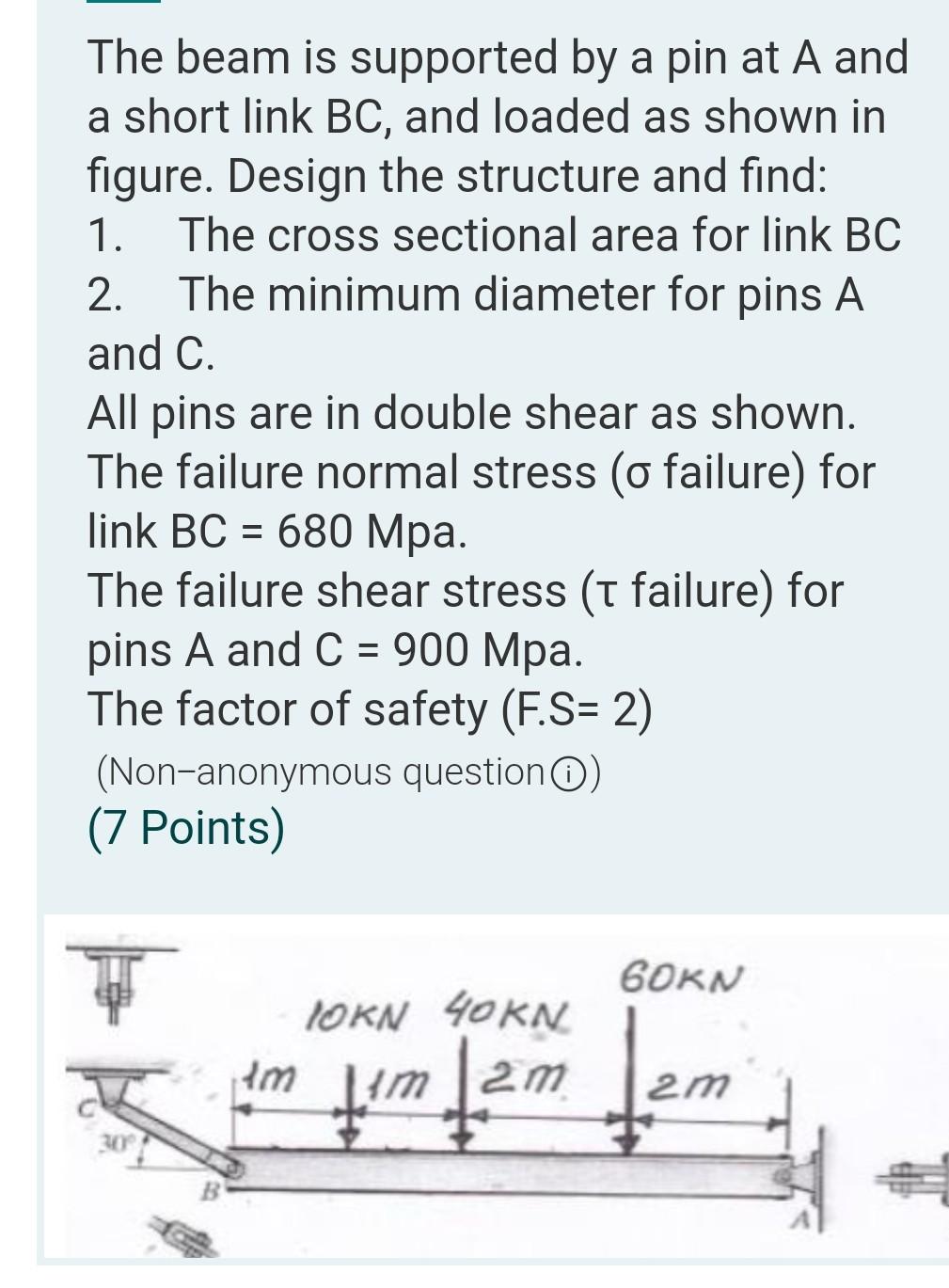 Solved The beam is supported by a pin at A and a short link | Chegg.com