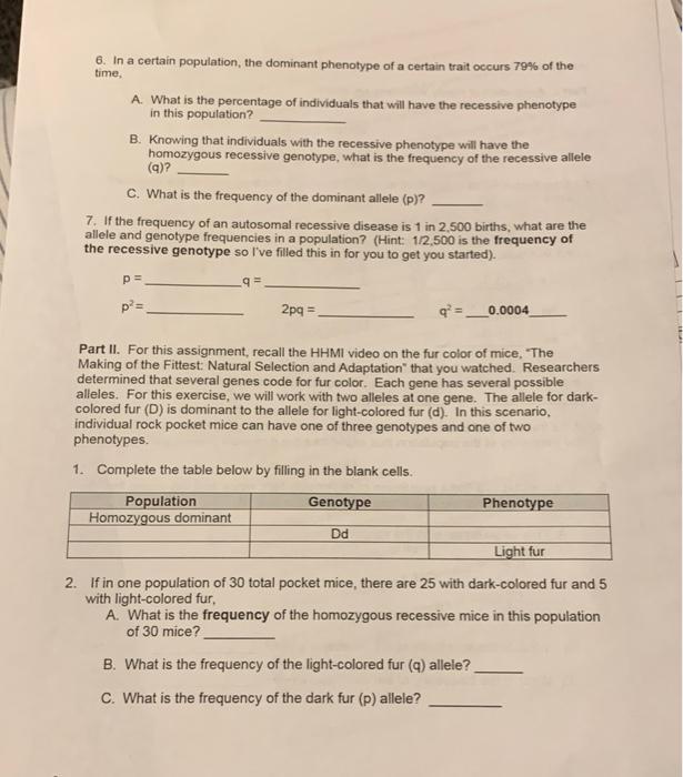 Solved 6. In a certain population, the dominant phenotype of | Chegg.com