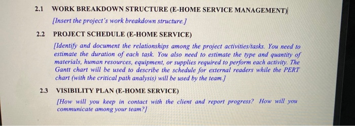 Solved 2.1 WORK BREAKDOWN STRUCTURE (E-HOME SERVICE | Chegg.com