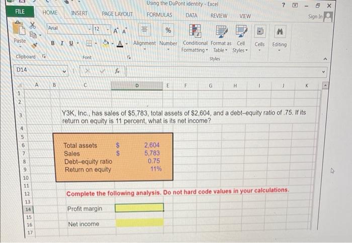 Solved Using The Dupont Identity Excel 6 X File Home 