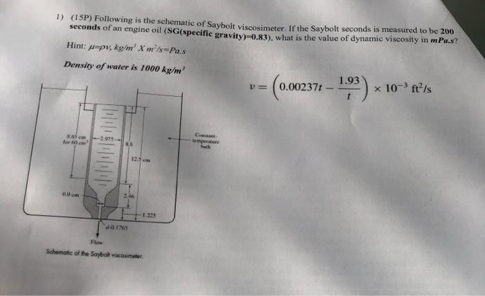 Solved 1) (15P) Following is the schematic of Saybolt | Chegg.com