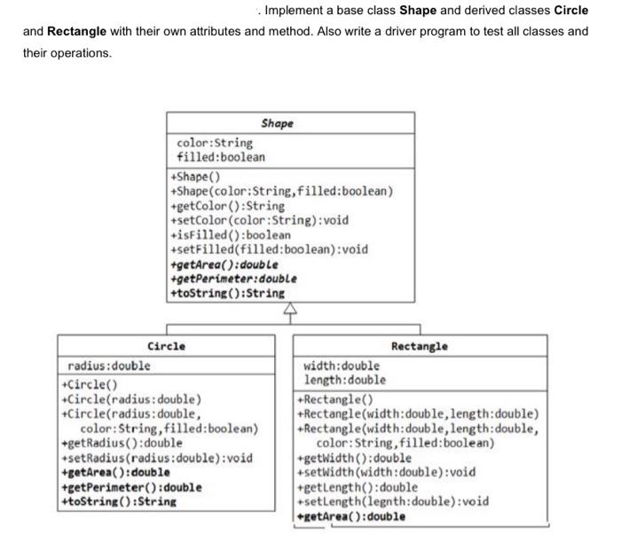 Solved Implement A Base Class Shape And Derived Classes 