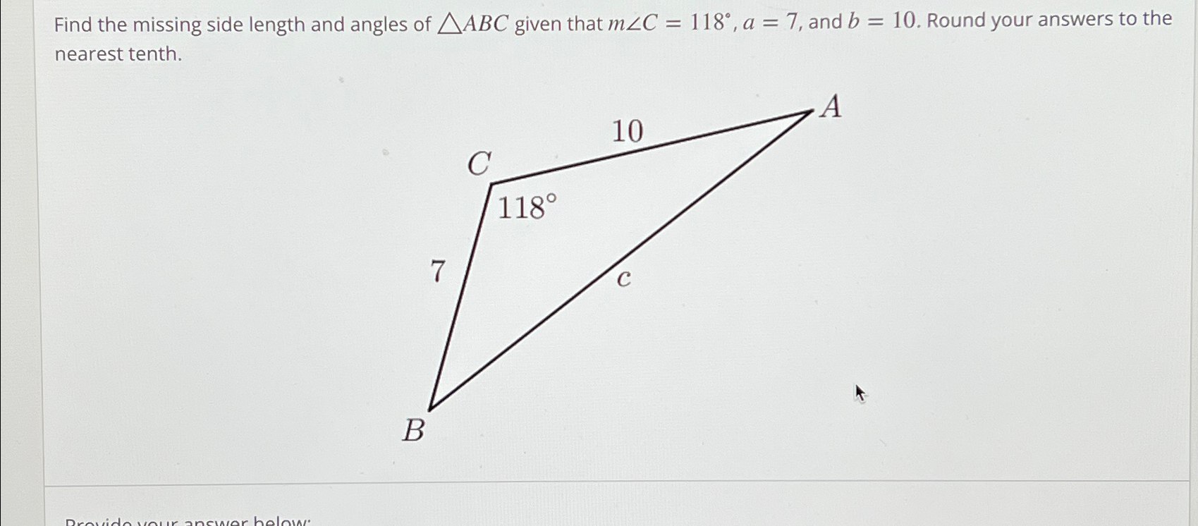 Solved Find the missing side length and angles of ????ABC | Chegg.com