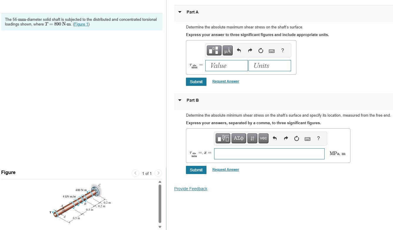 Solved Part AThe 56 -mm-diameter solid shaft is ﻿subjected | Chegg.com