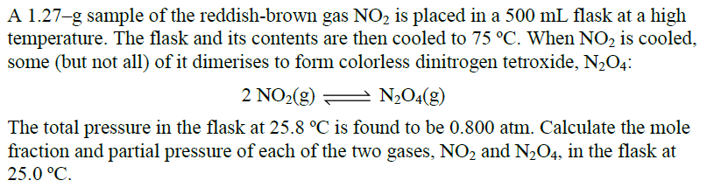 Solved A 1.27-g ﻿sample of the reddish-brown gas NO2 ﻿is | Chegg.com