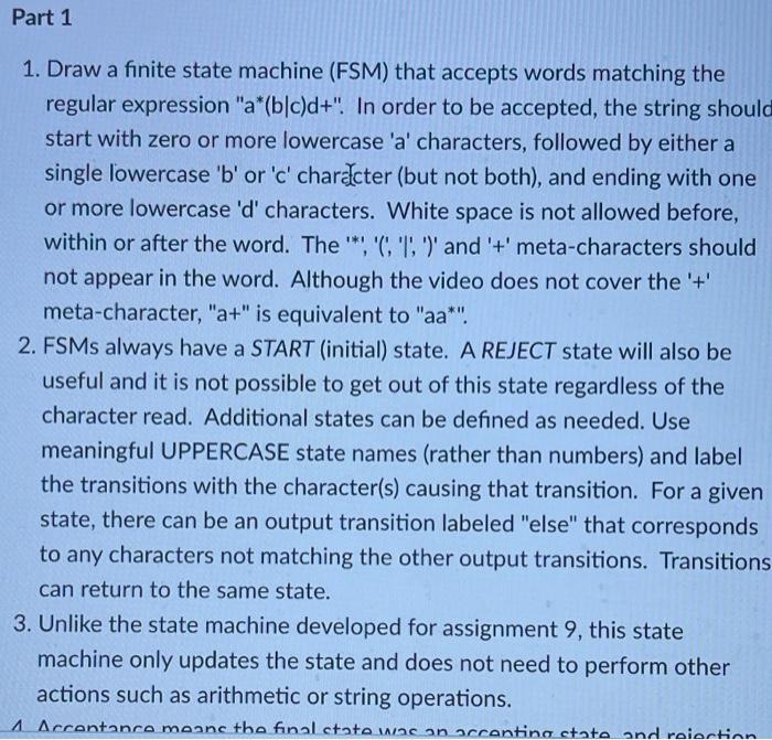 Solved Part 1 1. Draw a finite state machine (FSM) that | Chegg.com