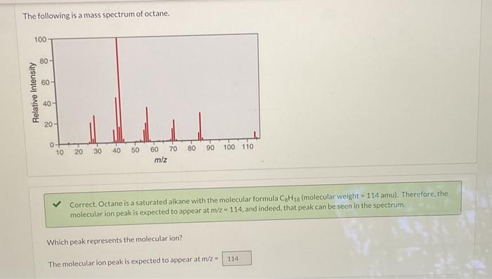 Solved The following is a mass spectrum of octane. Correct. | Chegg.com
