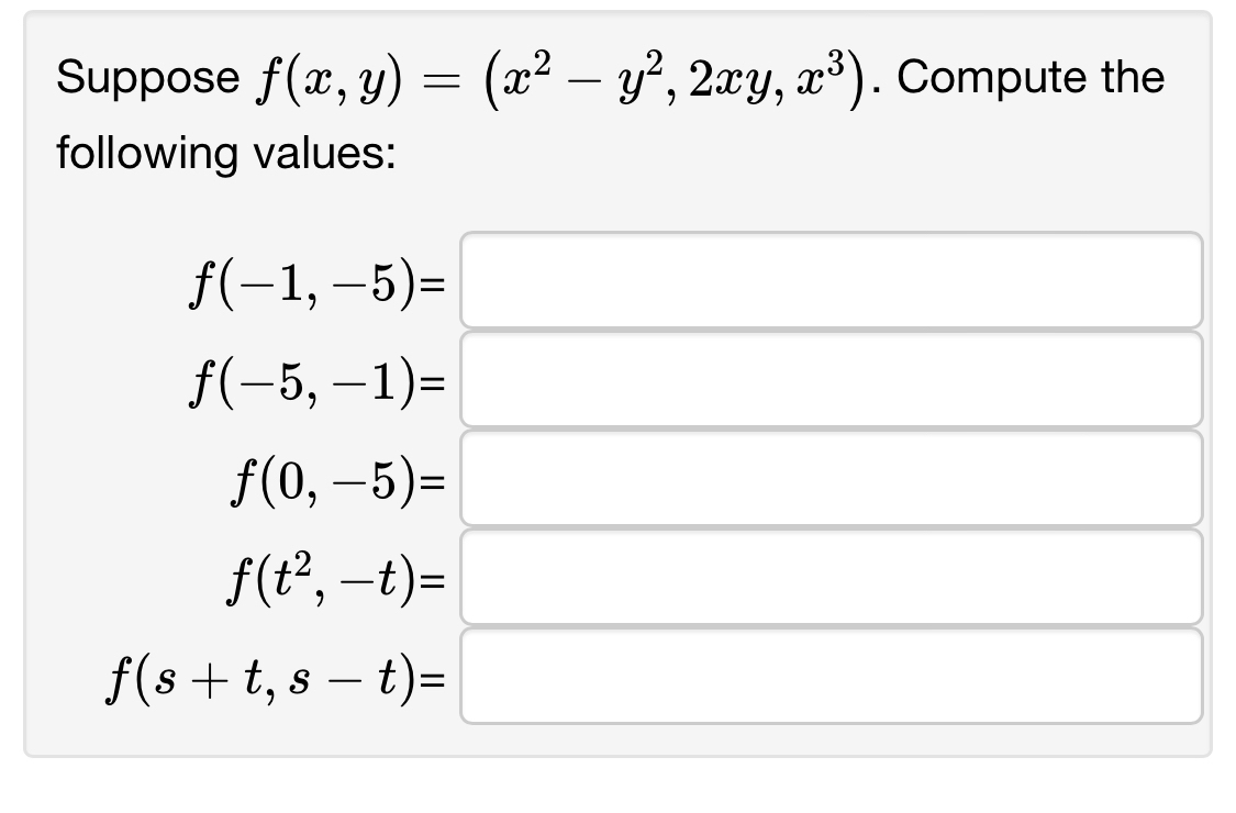 Solved Suppose f(x,y)=(x2-y2,2xy,x3). ﻿Compute the following | Chegg.com