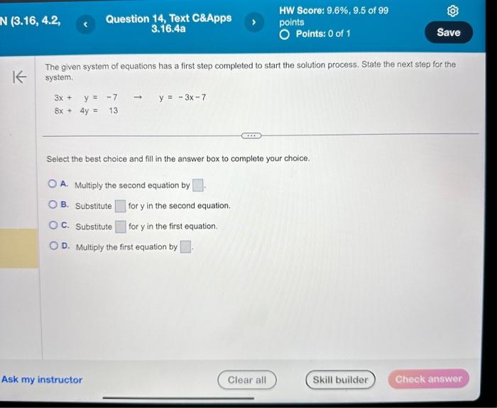 Solved The given system of equations has a first step | Chegg.com