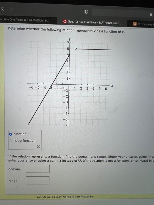 Solved Determine whether the following relation represents y | Chegg.com