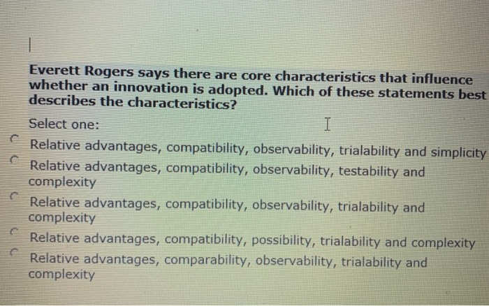 Solved Everett Rogers says there are core characteristics | Chegg.com