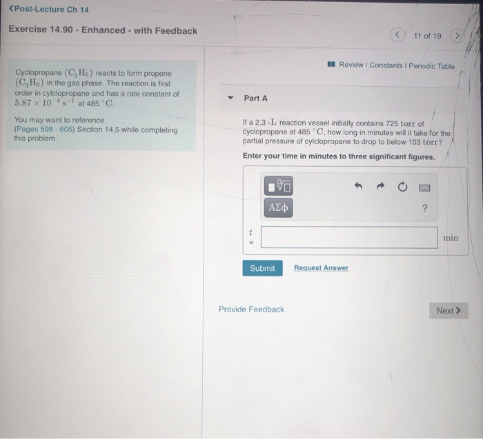 Solved A Review | Constants 1 Periodic Table Cyclopropane | Chegg.com