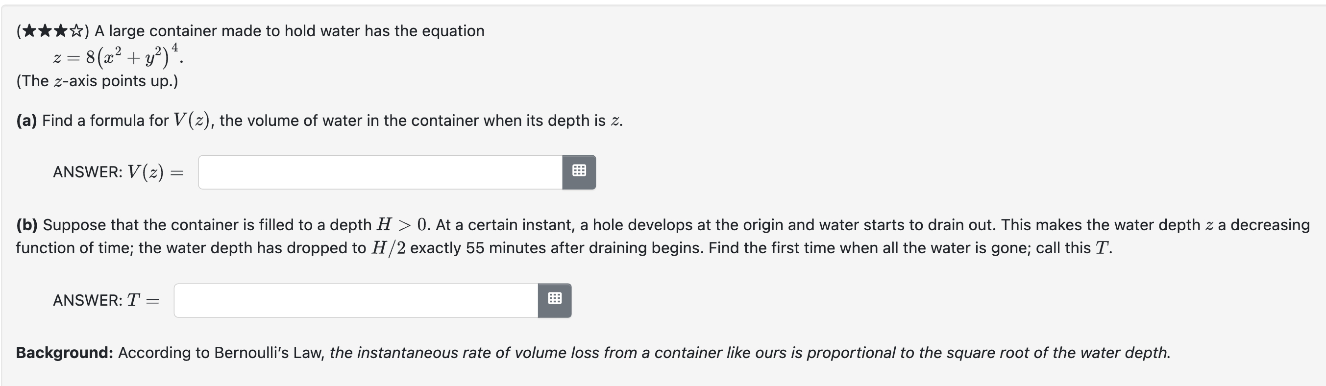 Solved (*********ϖ) ﻿A large container made to hold water | Chegg.com