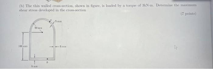 Solved (b) The thin walled cross-section, shown in figure, | Chegg.com