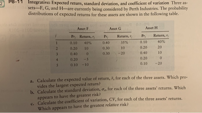 Solved P8-11 2 Integrative: Expected return, standard | Chegg.com