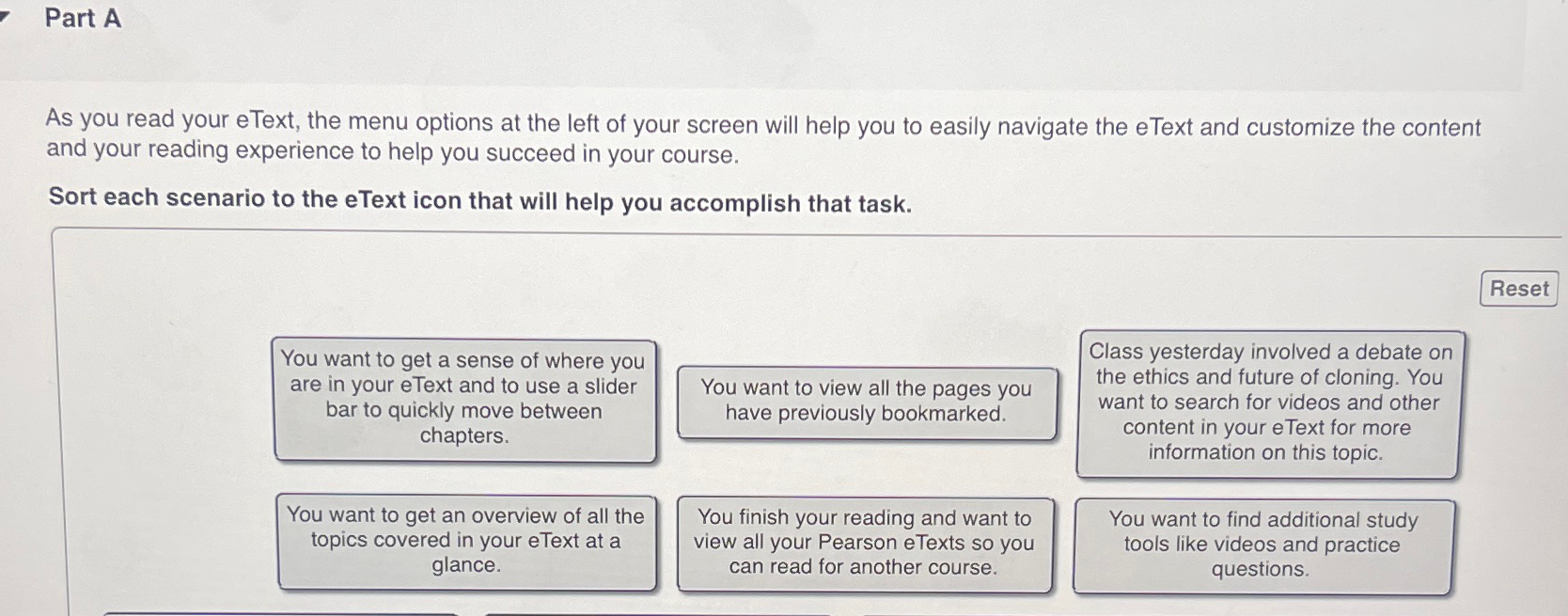 Solved Part AAs you read your eText, the menu options at the | Chegg.com
