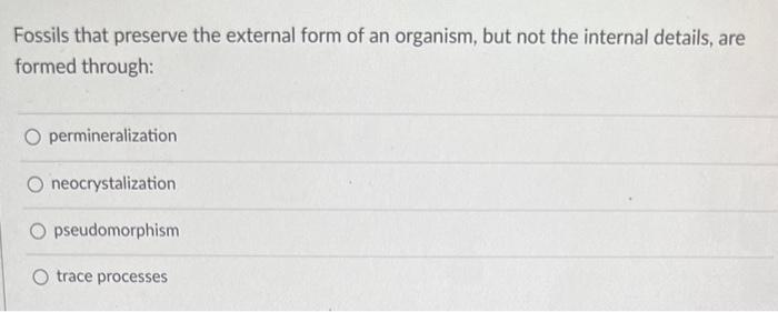 Solved Fossils that preserve the external form of an | Chegg.com